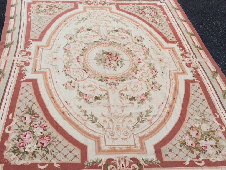 Floral Wool Needlepoint Aubusson Rug 9' x 12' at 1stDibs