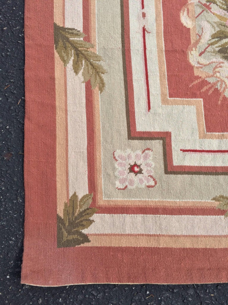 Floral Wool Needlepoint Aubusson Rug 9' x 12' at 1stDibs