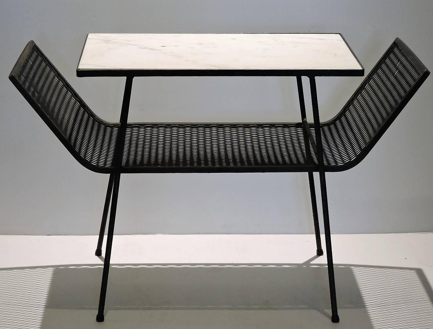 Modernist Wrought Iron Mesh Marble Top Table at 1stDibs