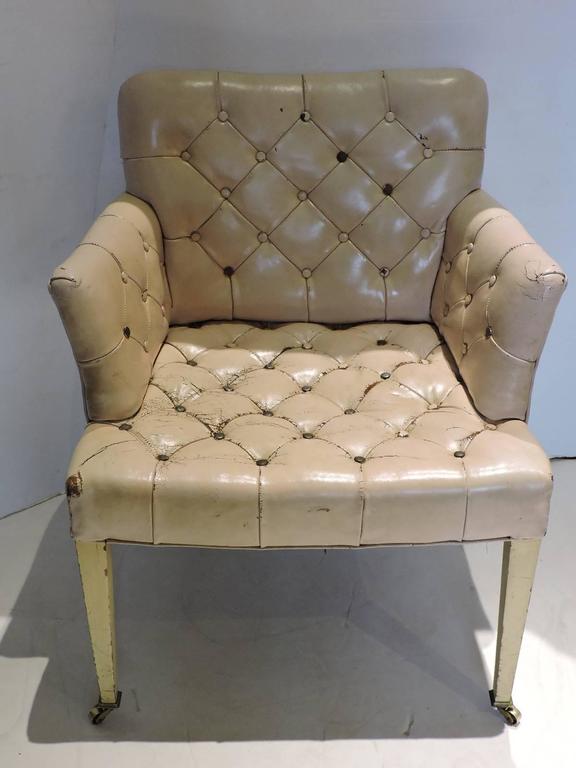 1940s Regency Pink Leather Button Tufted Chair at 1stDibs