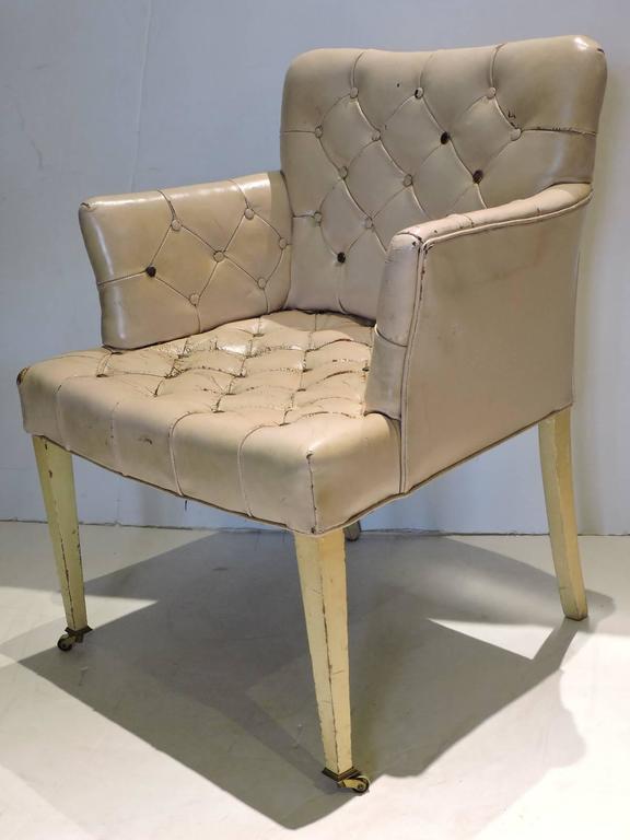 1940s Regency Pink Leather Button Tufted Chair at 1stDibs