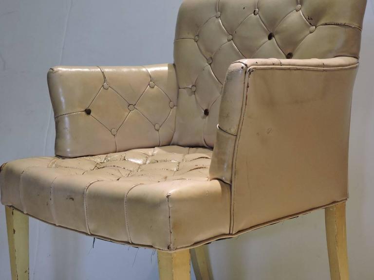 1940s Regency Pink Leather Button Tufted Chair at 1stDibs