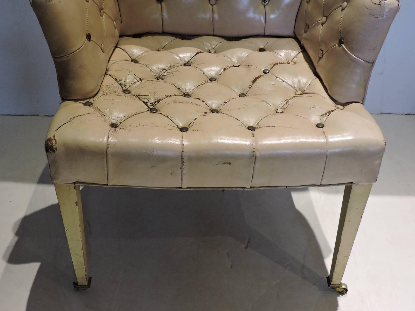 1940s Regency Pink Leather Button Tufted Chair at 1stDibs | pink tufted ...