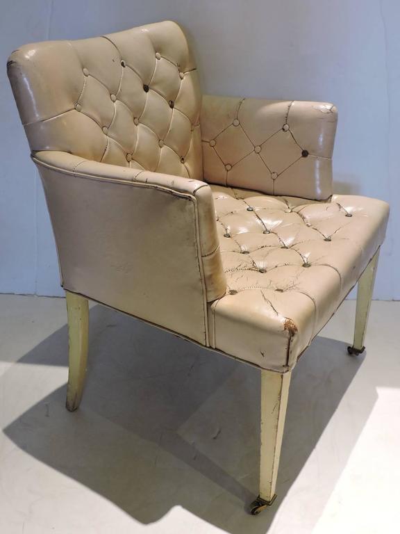 1940s Regency Pink Leather Button Tufted Chair at 1stDibs