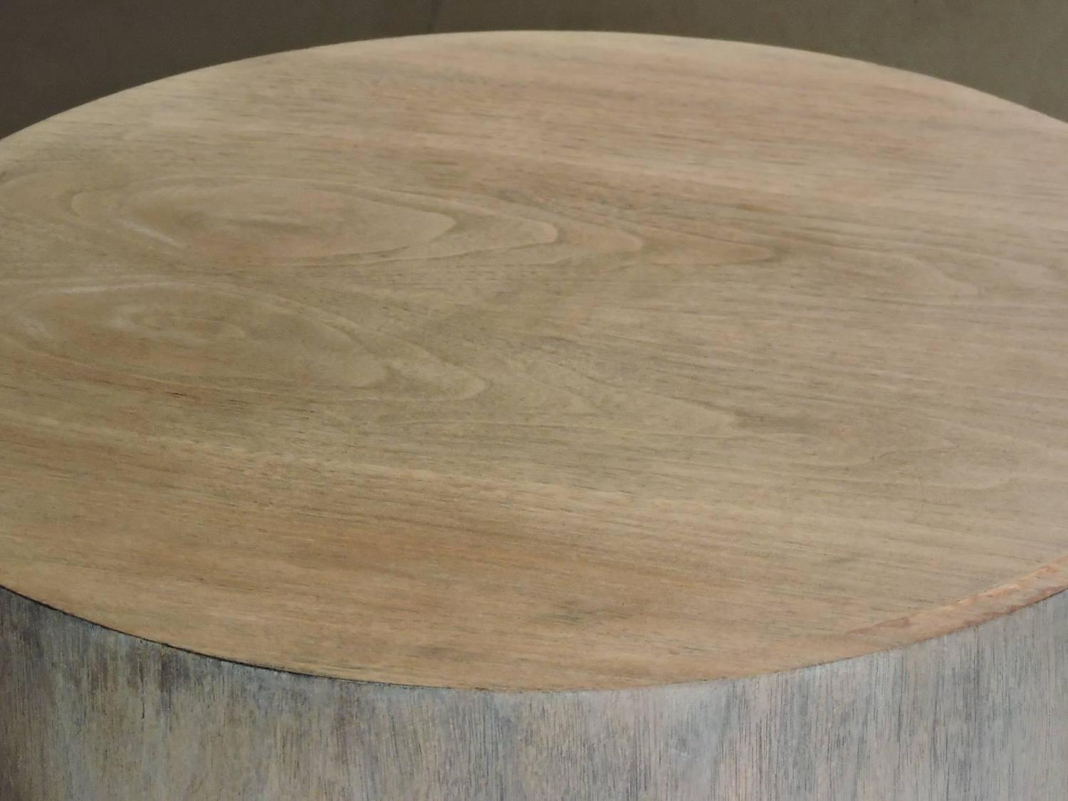 Bleached Parchment Finish Wood Cylinder Pedestal Table For Sale at 1stdibs