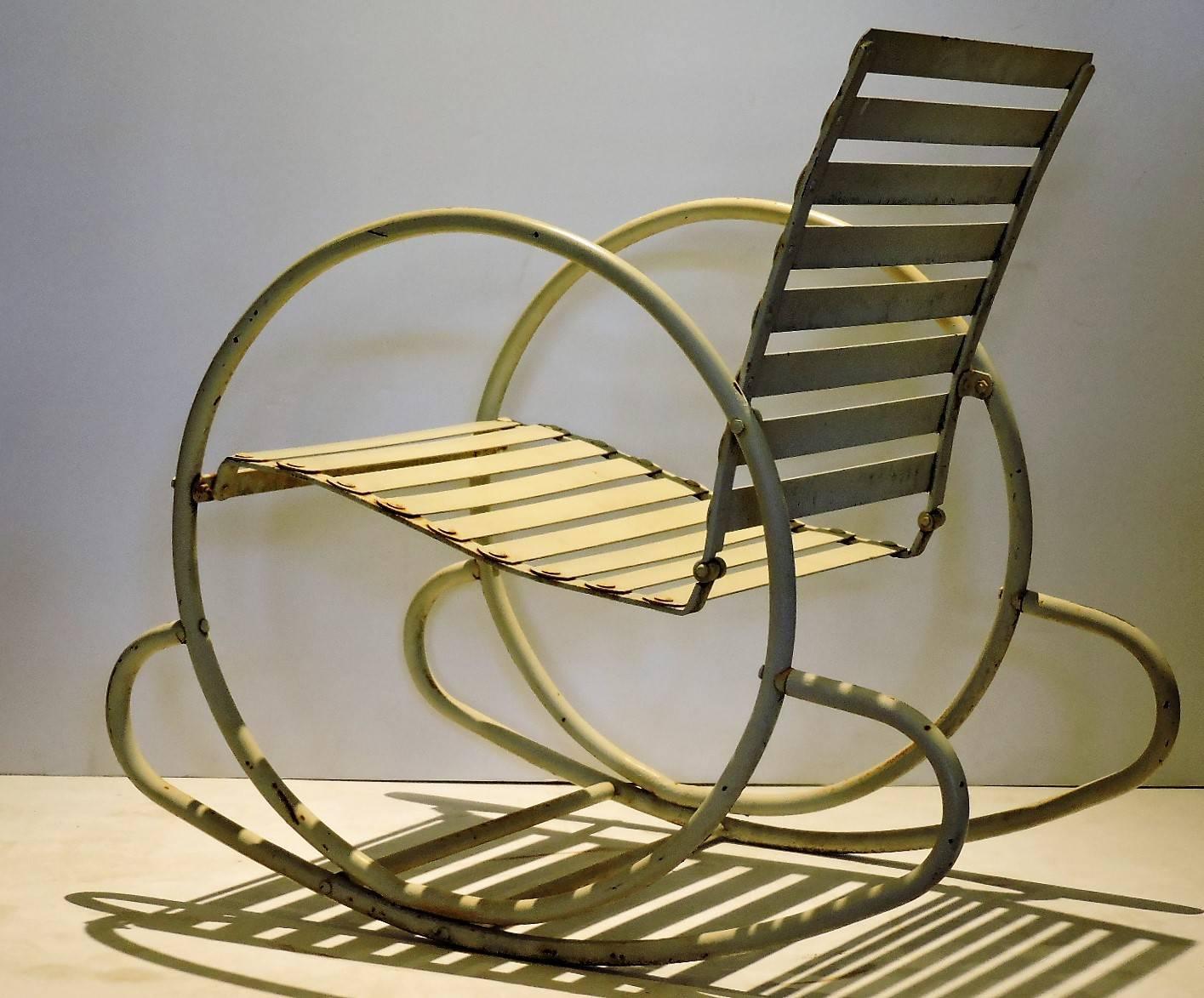 American 1930s Streamlined Art Deco Steel Rocking Chair For Sale at 1stdibs