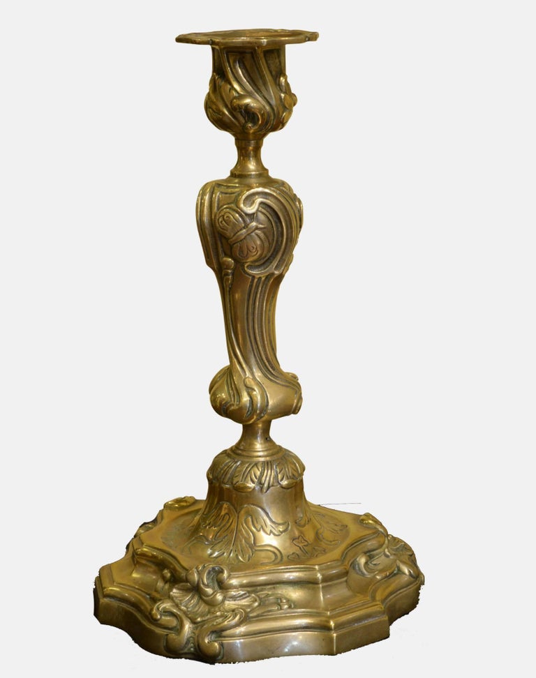 Pair of French Rococo Brass Candlesticks at 1stDibs