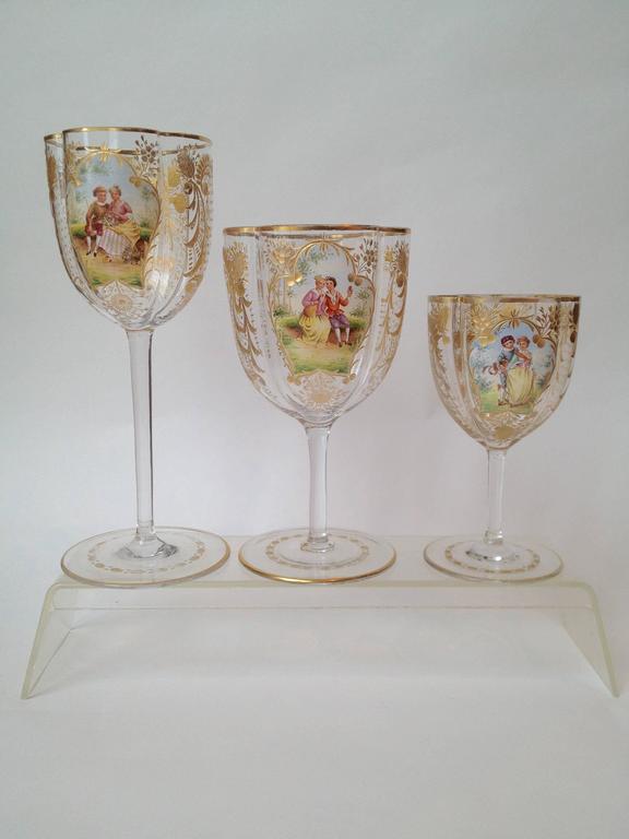 Bohemian Enameled and Gilded Stemware Service "HUGE" 96 pieces c1900 ...
