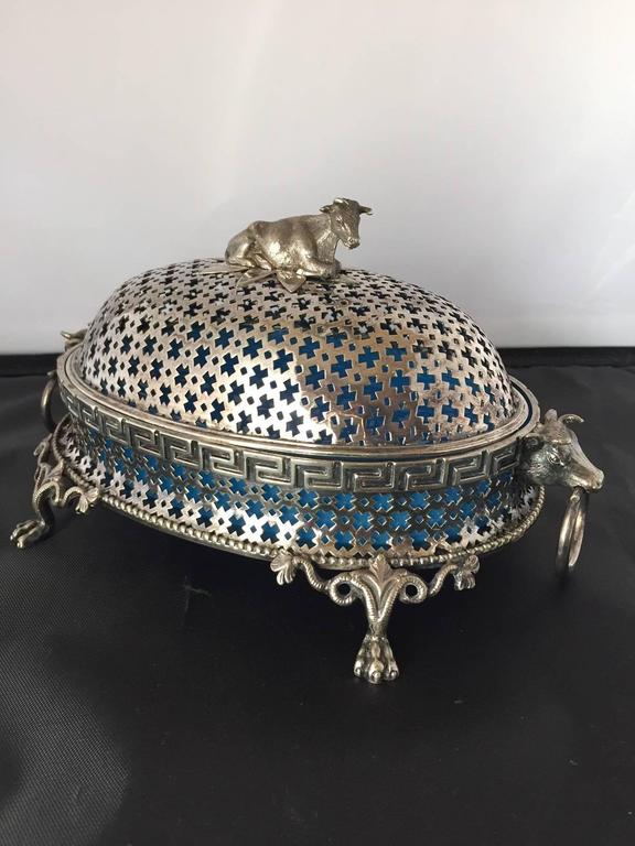 French 19th Century Silver Plated Pierced Dome Butter Dish "Cow Finial ...