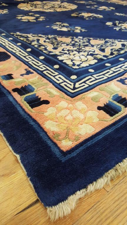 Antique Peking Chinese Rug, Handmade Oriental Rug, Blue, Ivory, Peach ...