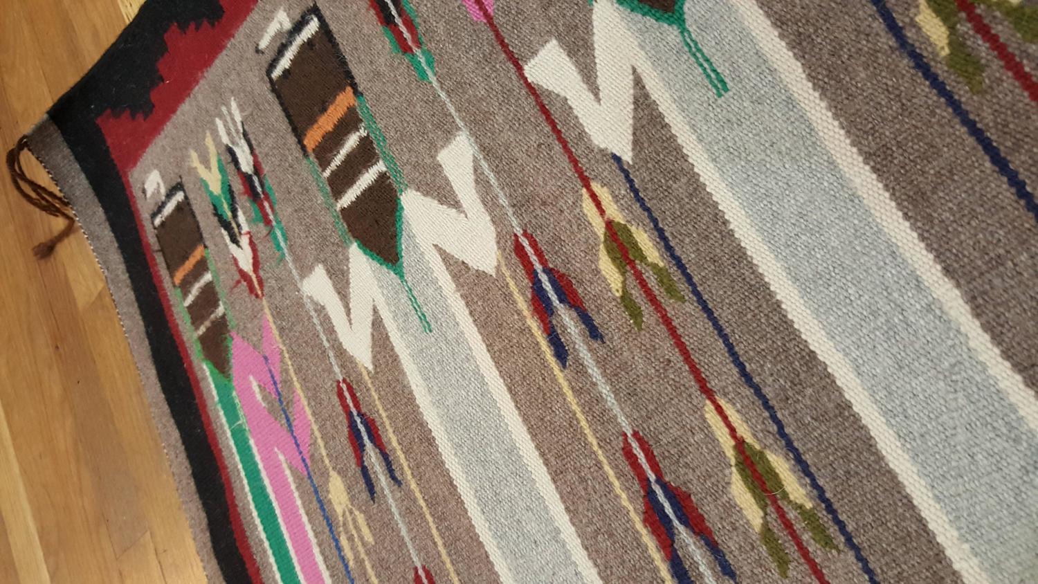 Antique Navajo Yei Rug, Oriental Rug, Handmade Wool Rug, Gray Color For ...