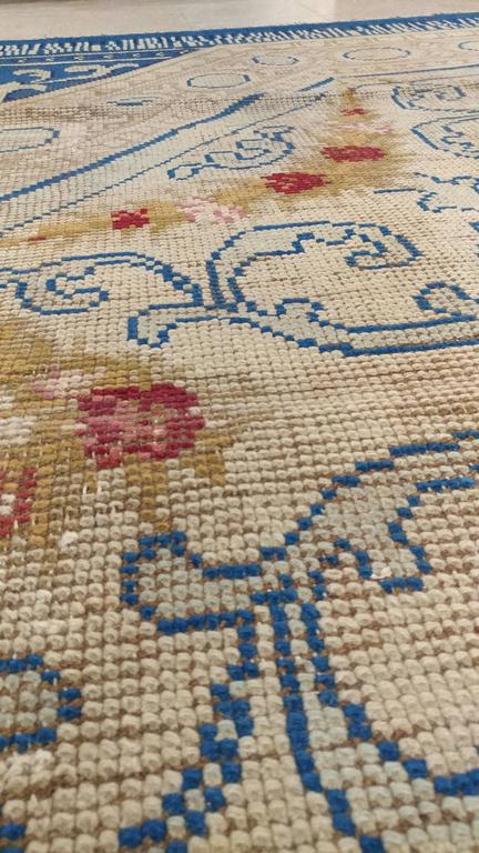 Antique English Carpet, Finely Woven Blue Cream Carpet, Blue Rug, Hand ...