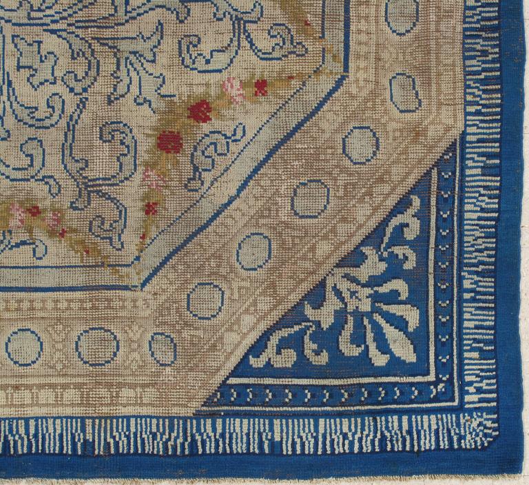Antique English Carpet, Finely Woven Blue Cream Carpet, Blue Rug, Hand ...