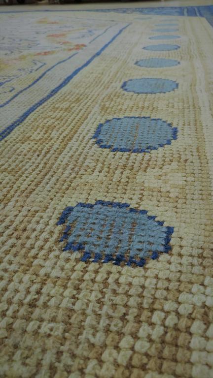 Antique English Carpet, Finely Woven Blue Cream Carpet, Blue Rug, Hand ...