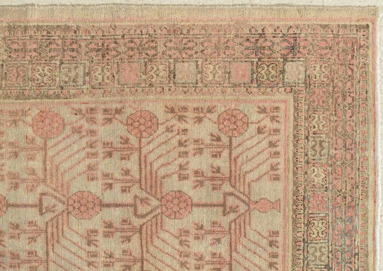 Antique Khotan Rug, Deco Handmade Oriental Rug, Brown and Pink Rug For ...