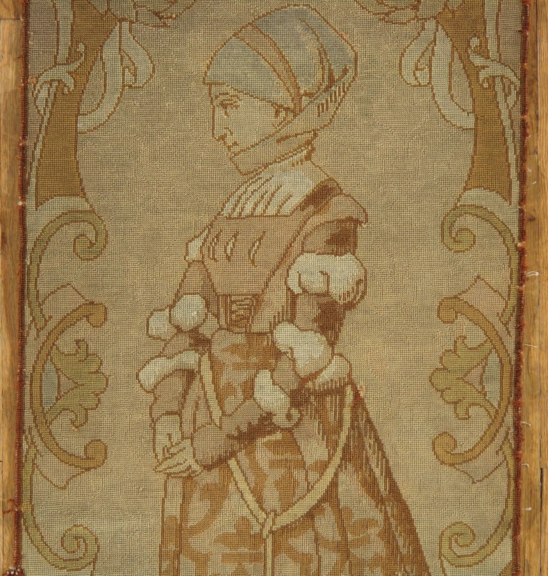 Antique English Panel Tapestry, Gold, Ivory, Rust For Sale at 1stDibs