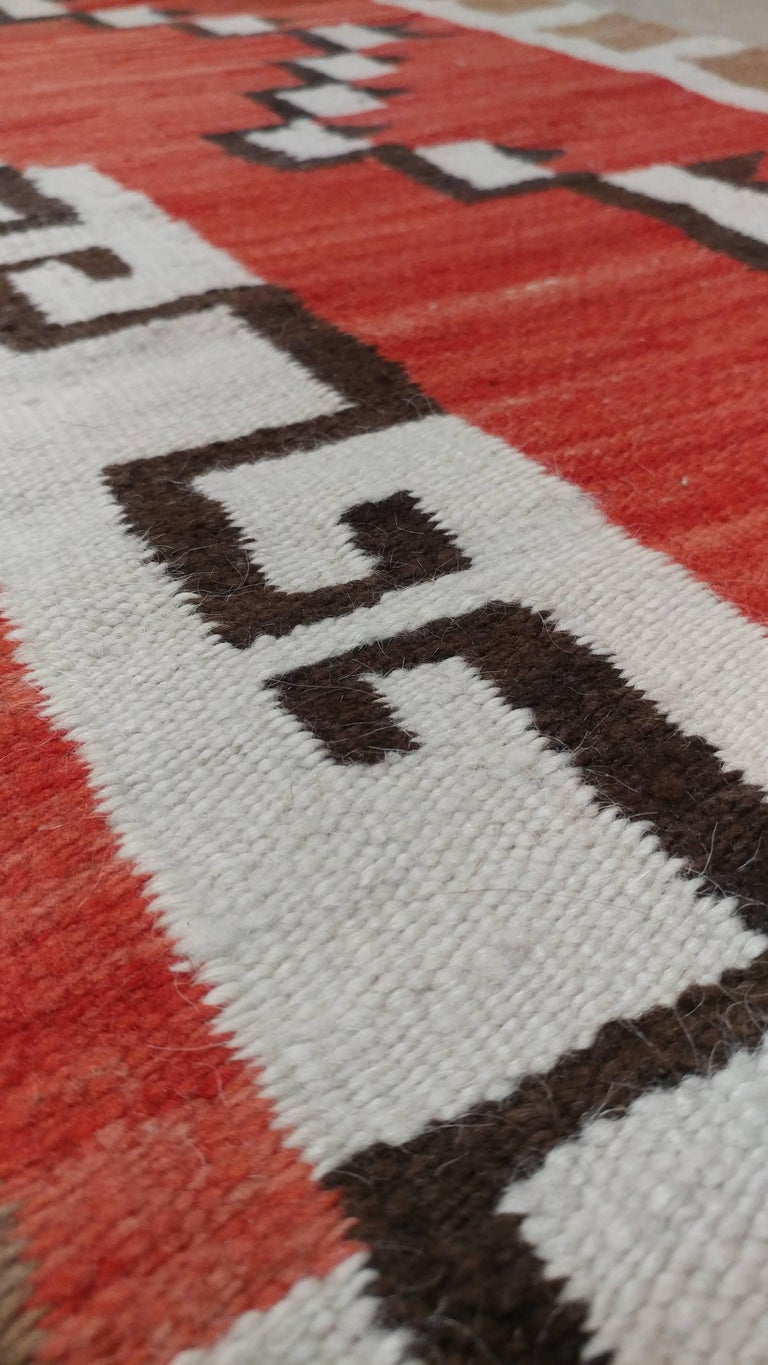 Vintage Navajo Carpet, Folk Rug, Handmade Wool Rug, Tan, Coral, Beige ...