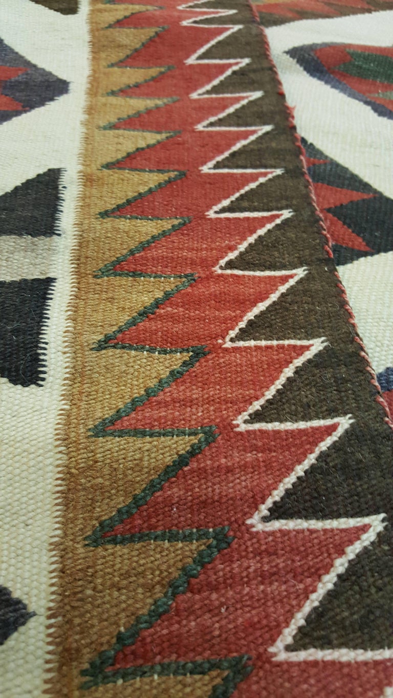 Antique Navajo Carpet, Folk Rug, Handmade Wool, Beige, Yellow, Green ...