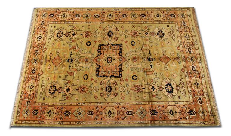 Vintage Area Rug, Handmade Traditional Oriental Olive Green Wool Rug ...