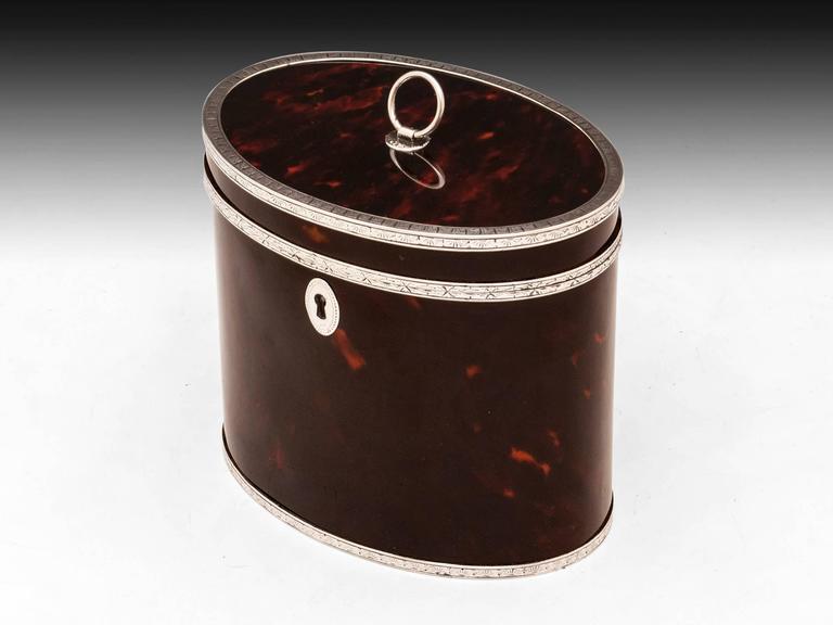 Rare Antique Red Tortoiseshell and Silver Oval Tea Caddy For Sale at ...