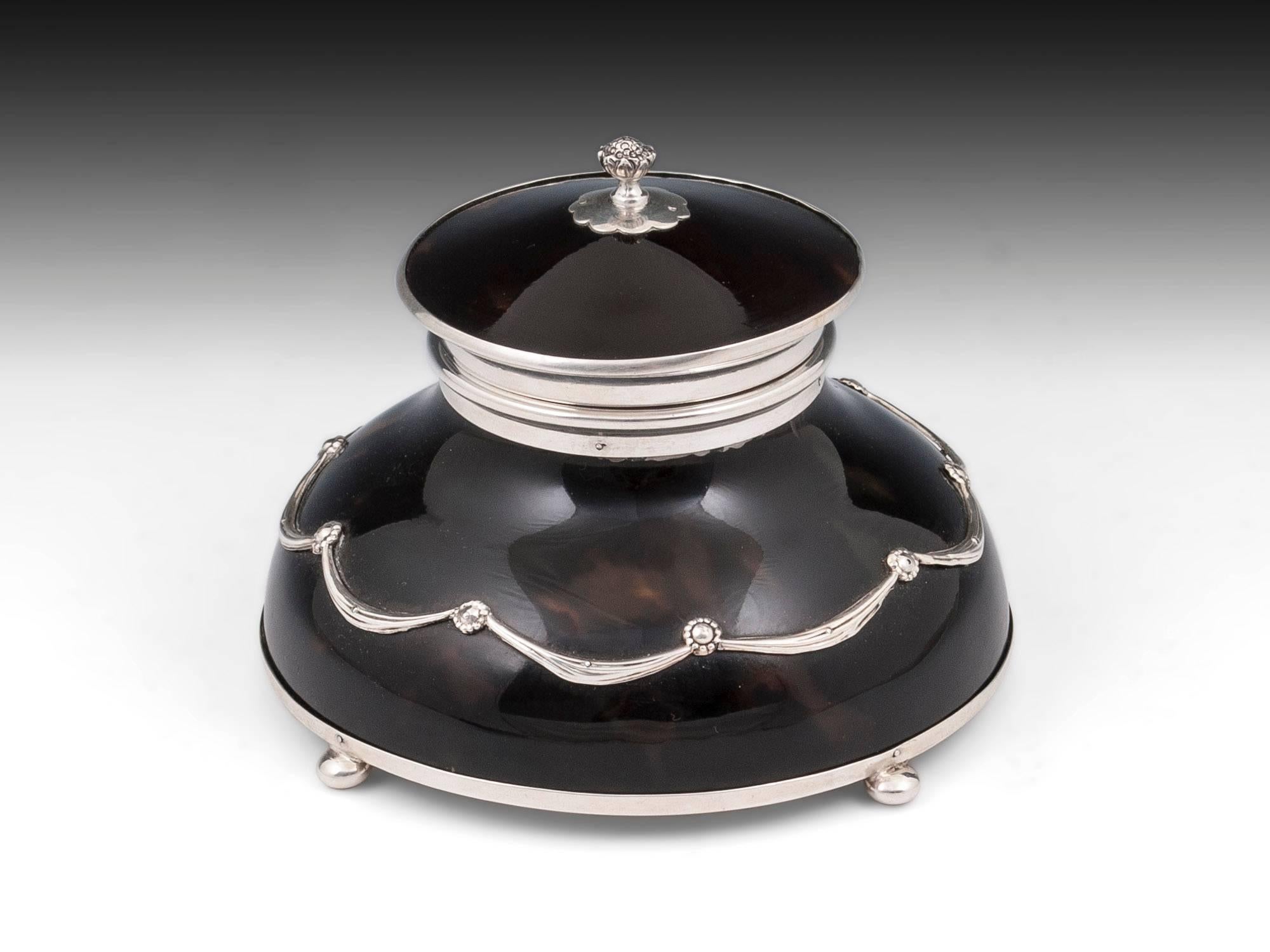 William Comyns and Sons Edwardian Tortoiseshell and Silver Inkwell at ...
