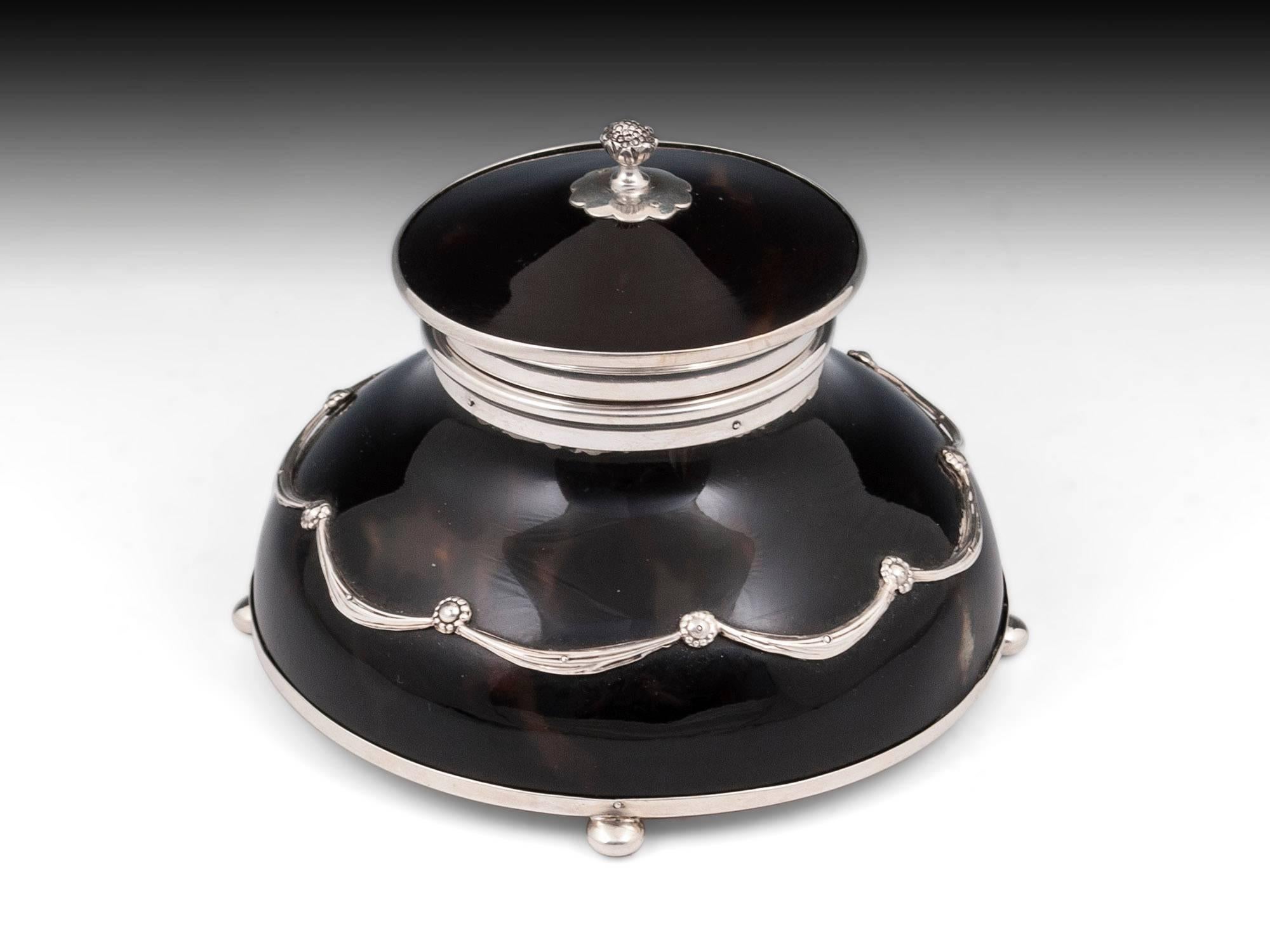 William Comyns and Sons Edwardian Tortoiseshell and Silver Inkwell at ...