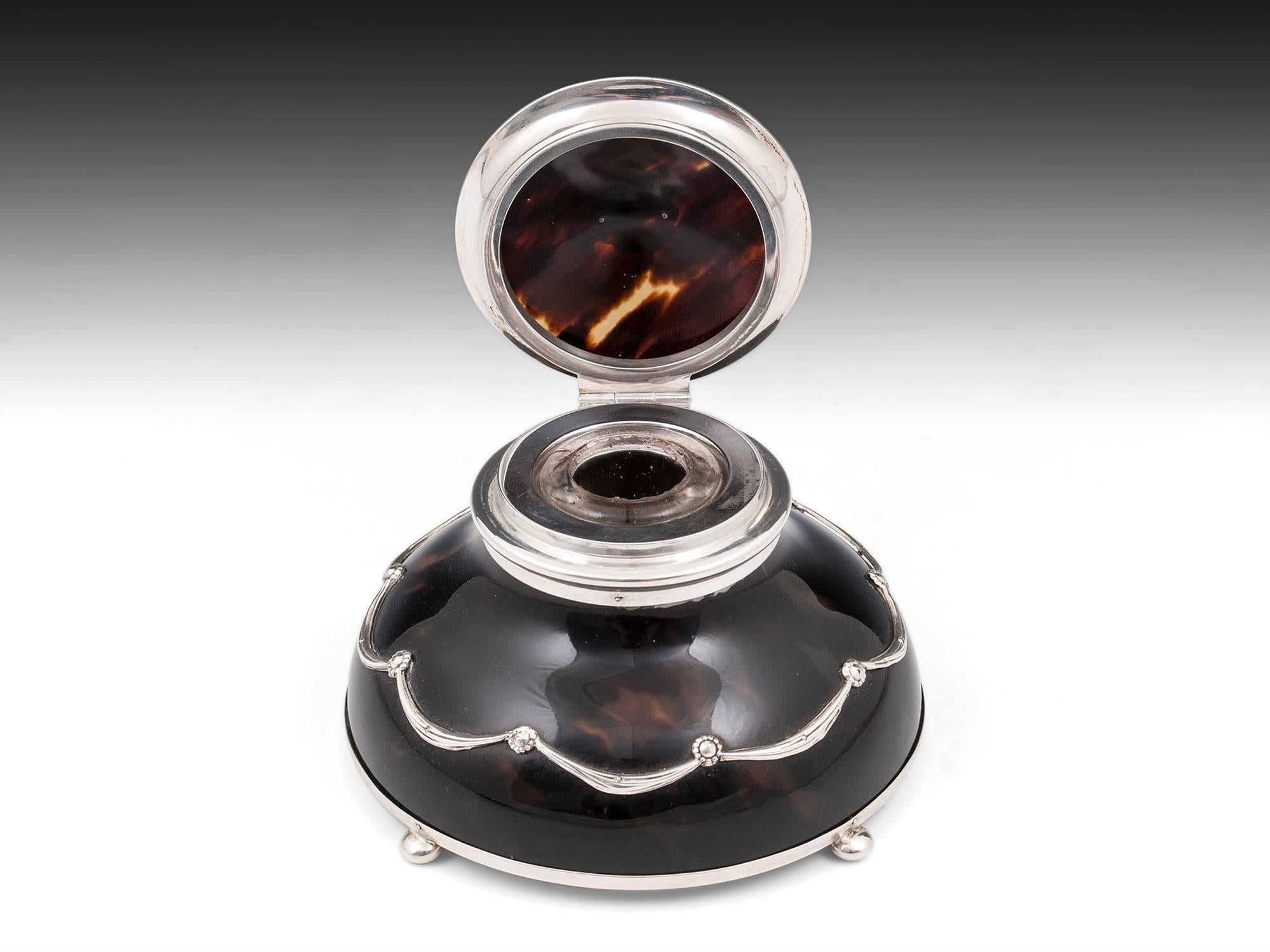 William Comyns and Sons Edwardian Tortoiseshell and Silver Inkwell at ...