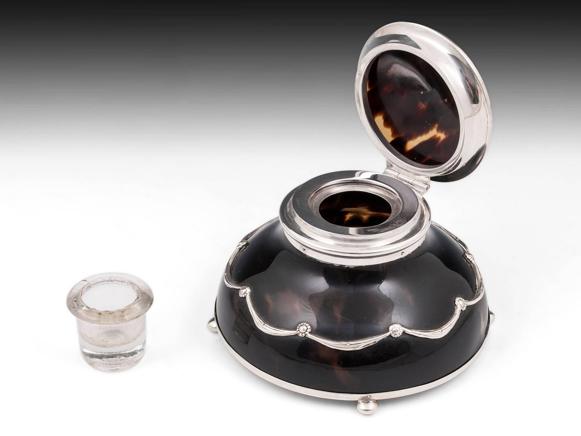 William Comyns and Sons Edwardian Tortoiseshell and Silver Inkwell at ...