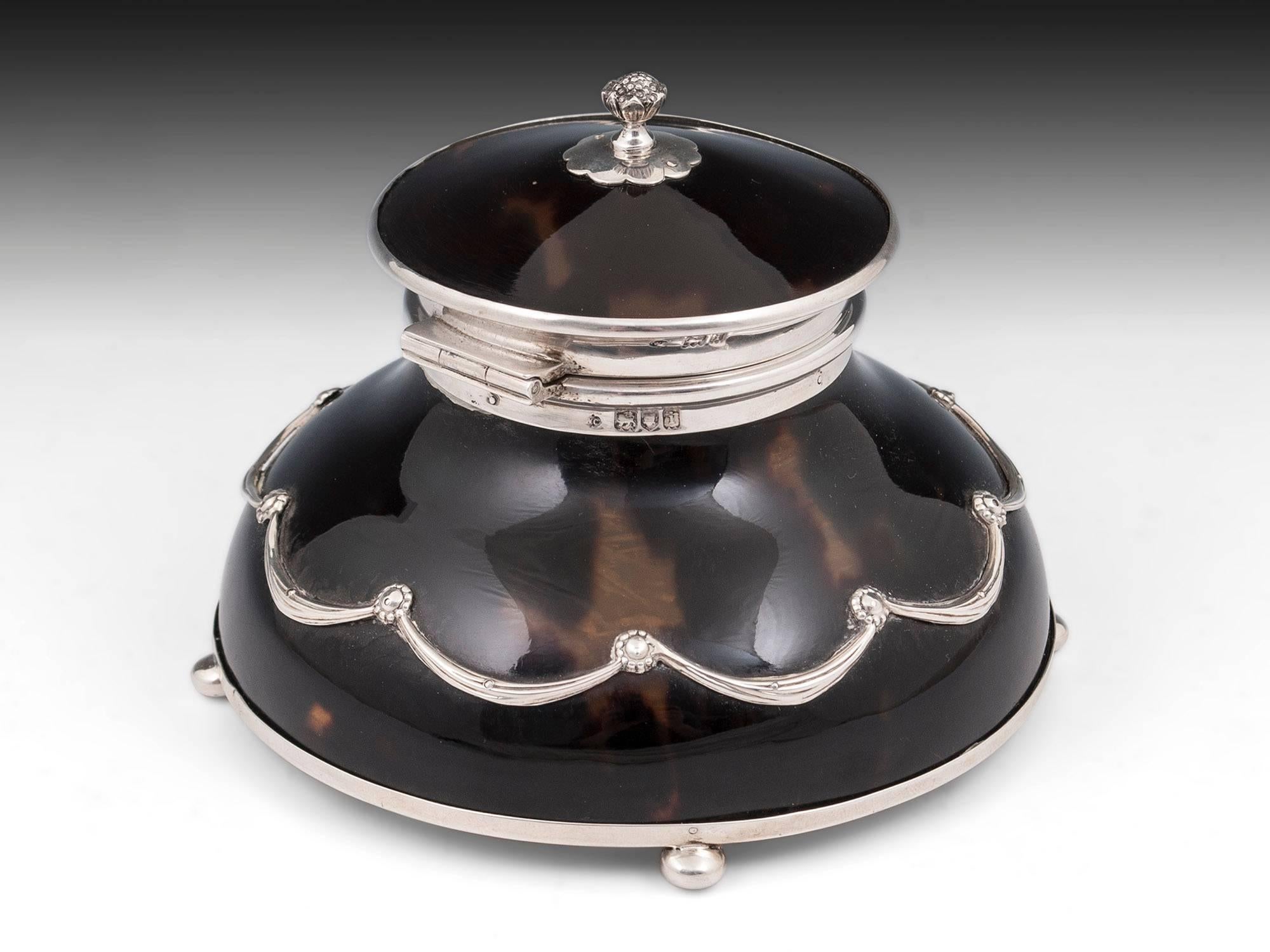 William Comyns and Sons Edwardian Tortoiseshell and Silver Inkwell at ...