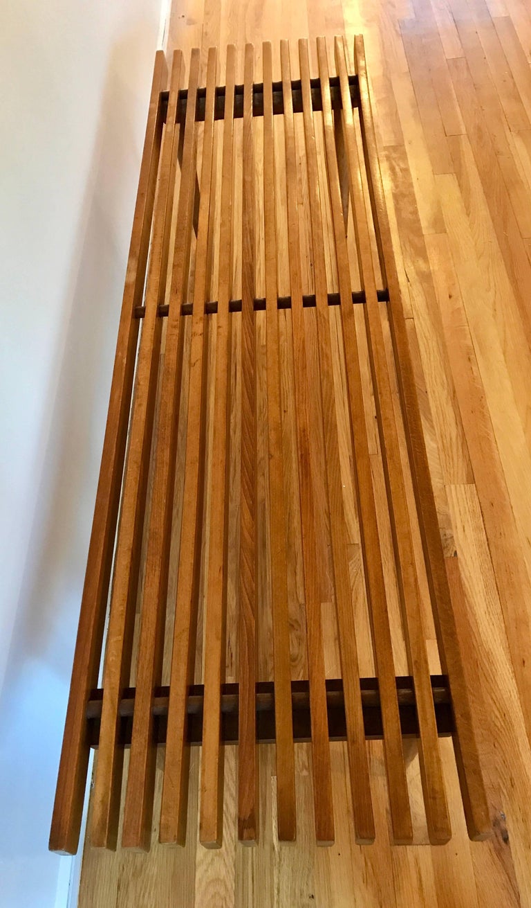 Mid Century Modern Slat Bench with Tapered Legs, 1960's at 1stDibs