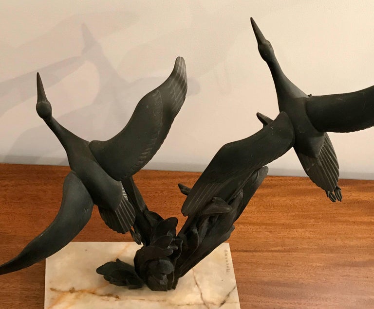 Art Deco Bronze Birds in Flight Sculpture by Irenee Rochard, France For ...