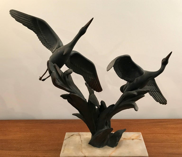 Art Deco Bronze Birds in Flight Sculpture by Irenee Rochard, France For ...