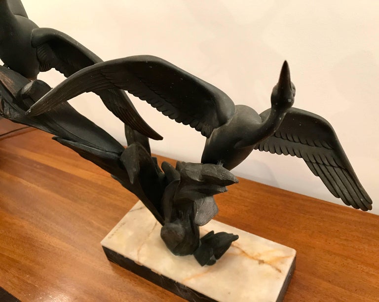 Art Deco Bronze Birds in Flight Sculpture by Irenee Rochard, France For ...
