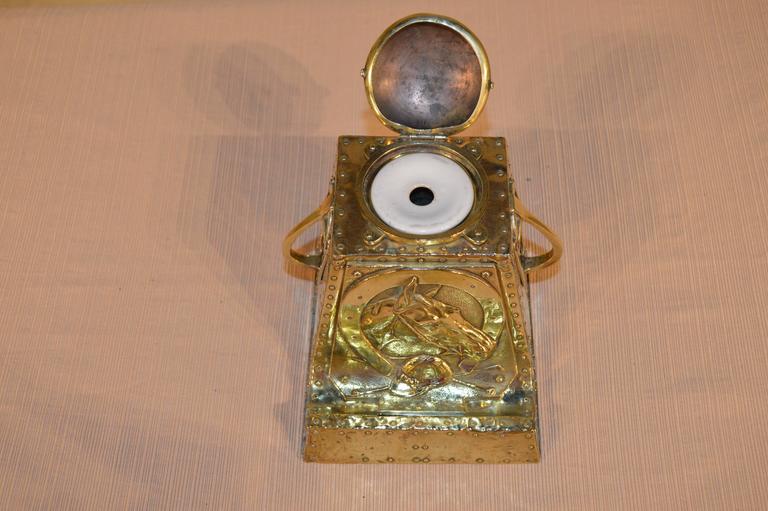 19th Century Brass Inkwell with Equestrian Design at 1stDibs
