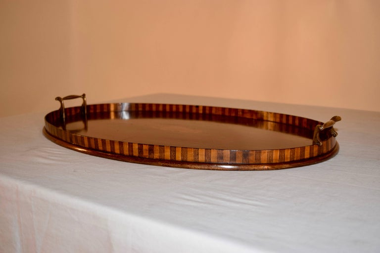 Mahogany English Serving Tray with Shell Inlay at 1stdibs