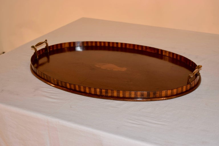 Mahogany English Serving Tray with Shell Inlay at 1stdibs
