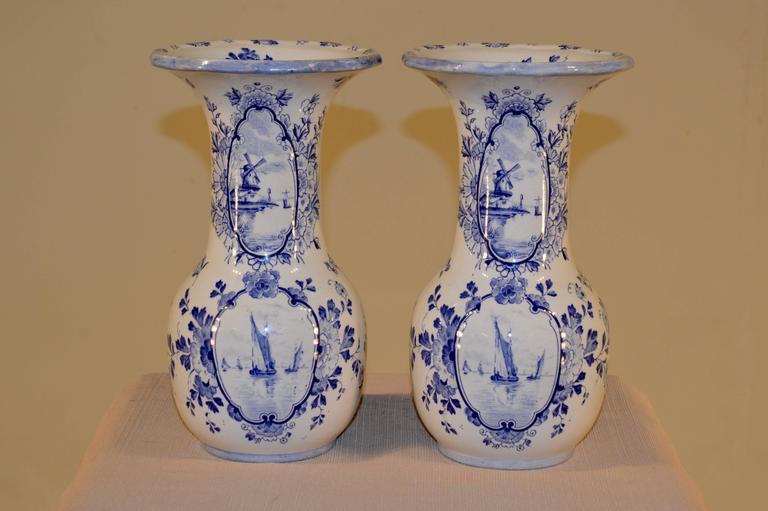 19th Century Pair of English Delft Vases at 1stDibs