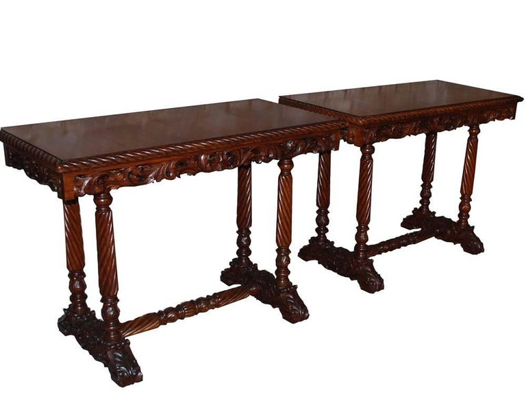20th Century Neo Renaissance Italian Hand-Carved Table and Matching ...