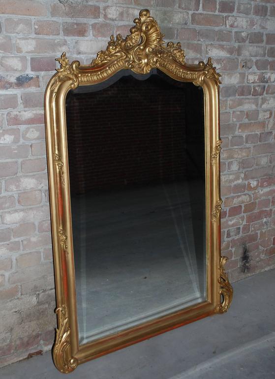 19 the century French Louis Quinze gold gilt mirror with faceted glass ...