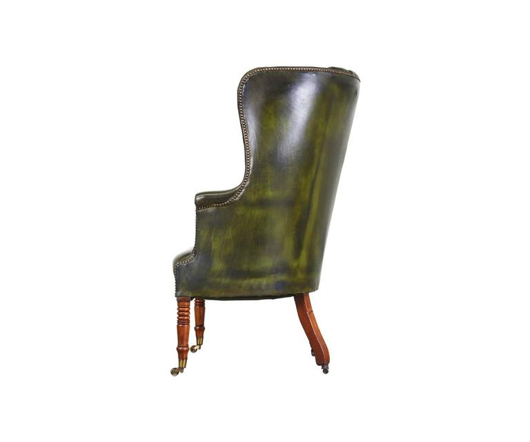 Vintage Green Leather High Back Wing Chair at 1stDibs | vintage high ...