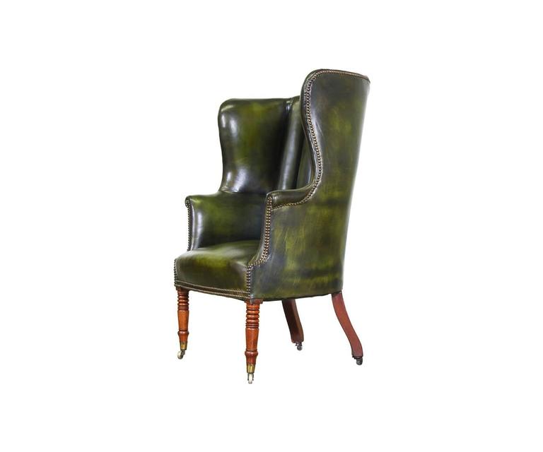 Vintage Green Leather High Back Wing Chair at 1stDibs | vintage high ...