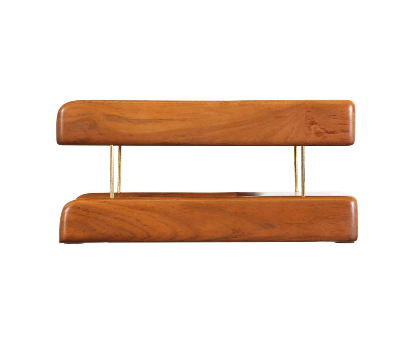 Midcentury Walnut and Brass Paper Tray Holder at 1stdibs