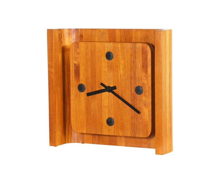Danish Modern Teak Wall Hanging or Desk Clock For Sale at 1stDibs