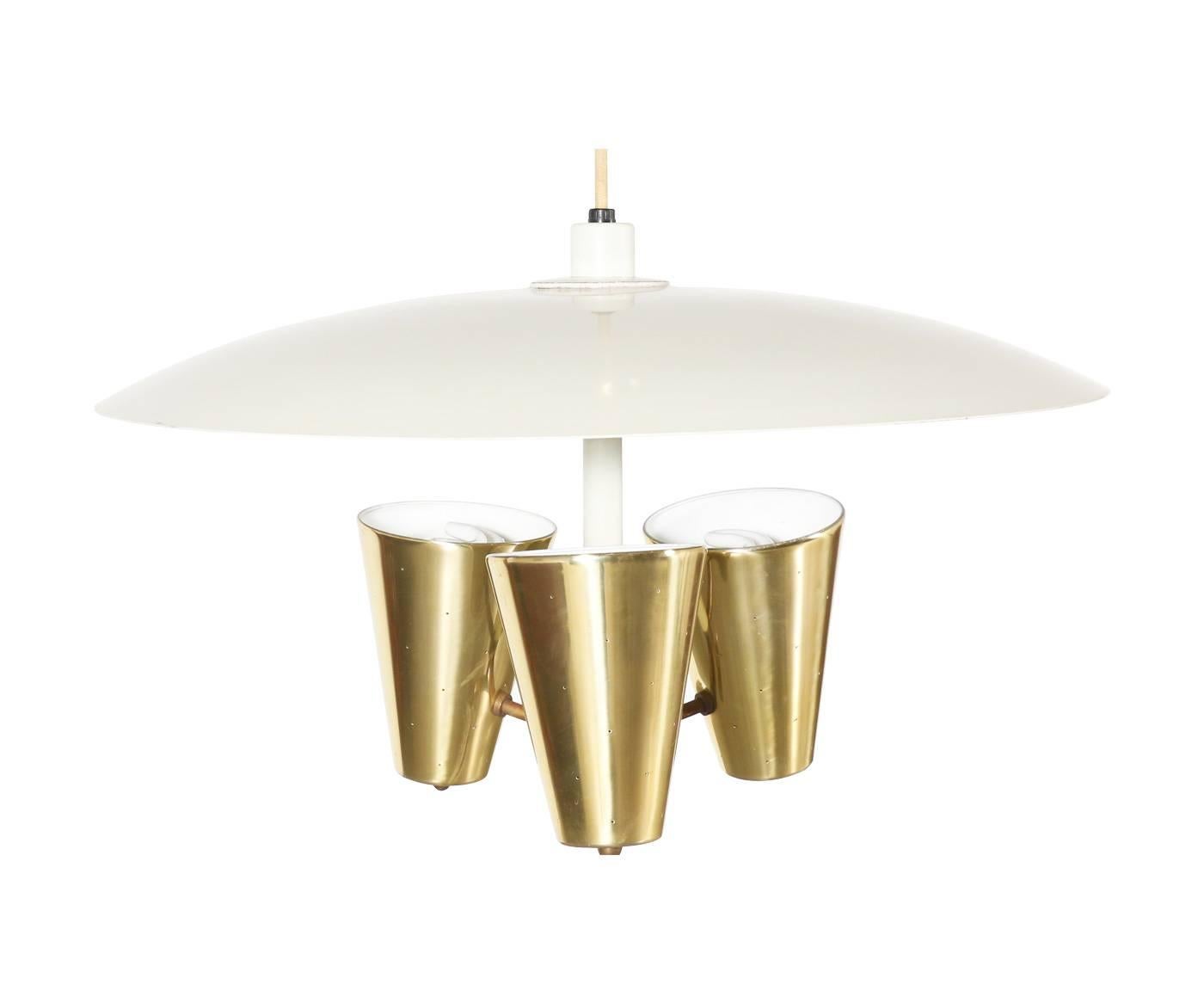 Edward J. Wormley Enameled Metal and Brass Three-Light Chandelier for ...