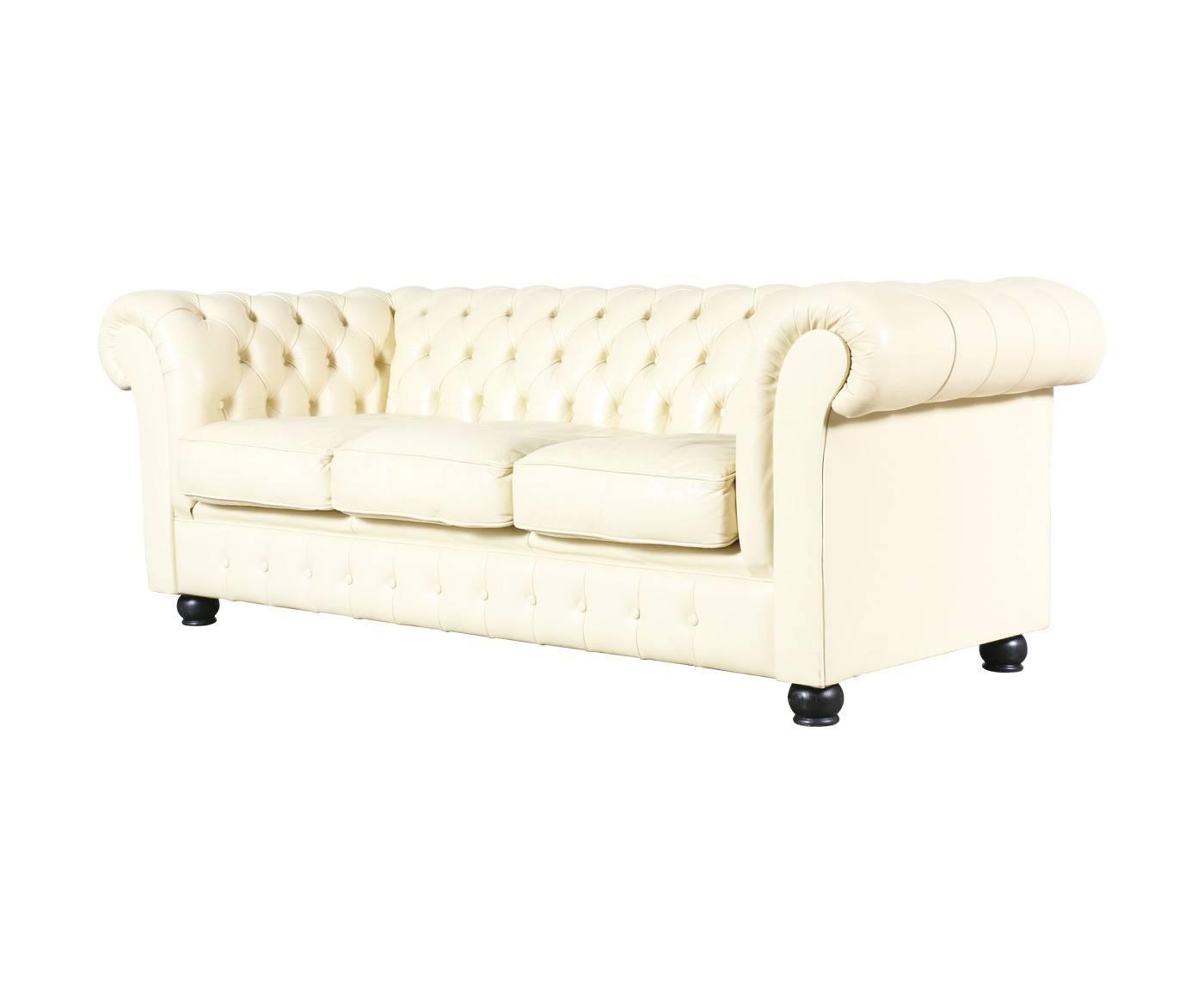 Vintage Beige Leather Chesterfield Sofa For Sale at 1stdibs
