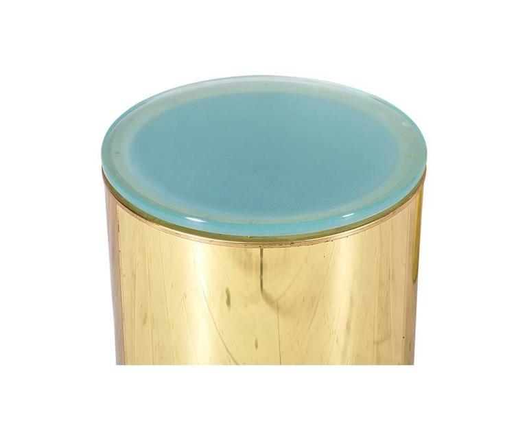Curtis Jere Brass Pedestal Side Tables with Light Up Tops at 1stDibs