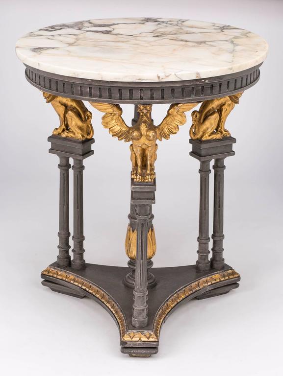 Gilt Griffin Round Marble-Top Center Table at 1stDibs