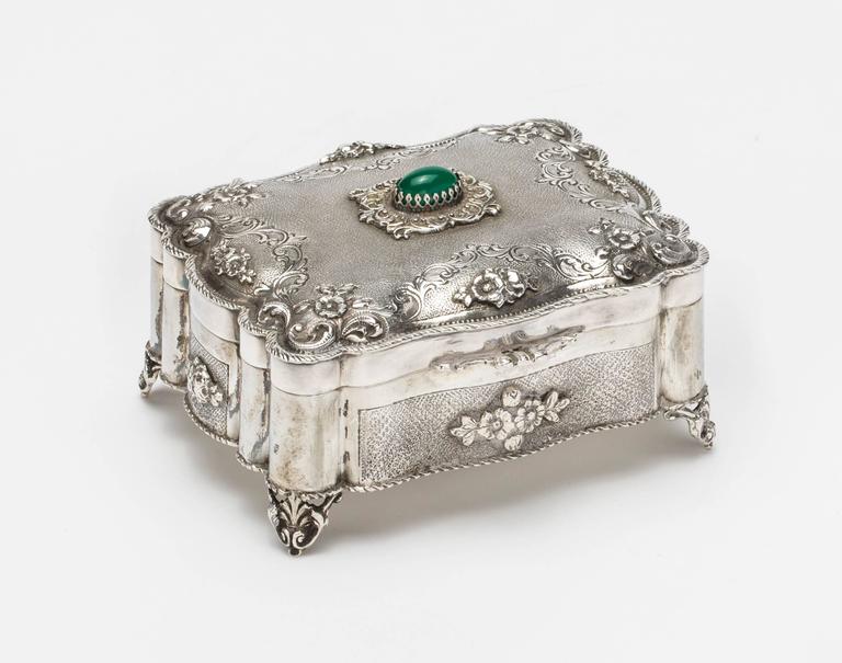 Jewelry Box, 800 silver with Chalcedony Stone For Sale at 1stDibs