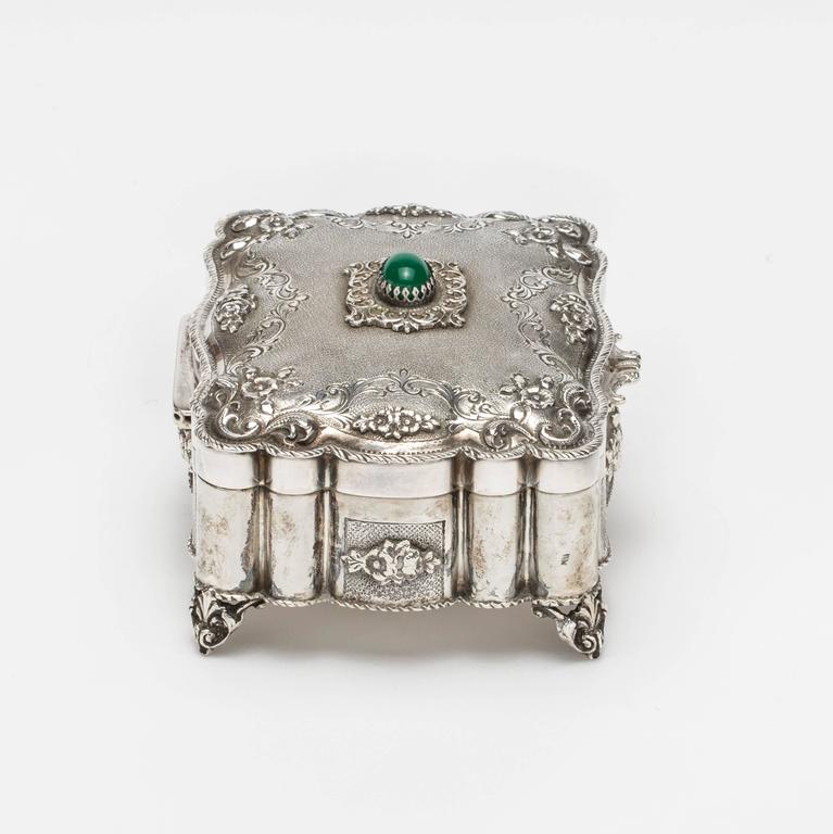 Jewelry Box, 800 silver with Chalcedony Stone For Sale at 1stDibs