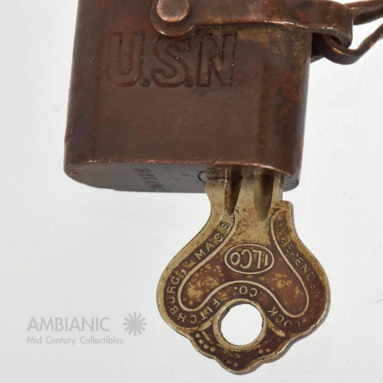 Antique Brass Lock for USN with Key and Chain at 1stDibs